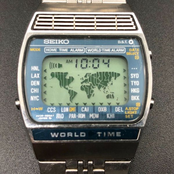 VINTAGE SEIKO DIGITAL LCD A239-502A WORLD TIME BLUE WORKING FINE 70'S ...