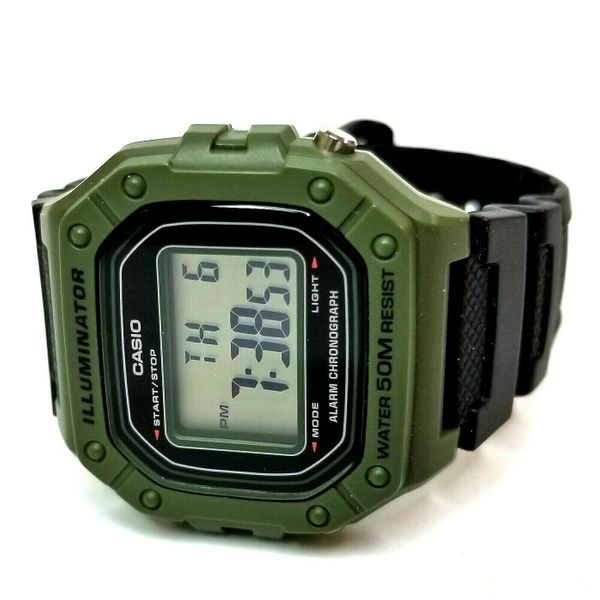Casio 50M Water Resistant Digital Illuminator Sports Watch Olive Green ...