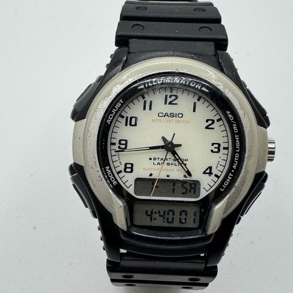 CASIO Quartz Watch WS-300 Men 100m Silver Black Analog Digital Chrono ...