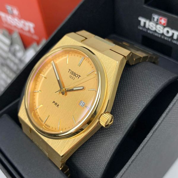 Tissot PRX Quartz Champagne 40mm Dial Bracelet Yellow Gold PVD Men's ...