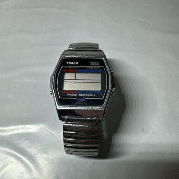 Men's TIMEX Digital LCD Water Resistant Silver Tone Watch Needs Battery ...