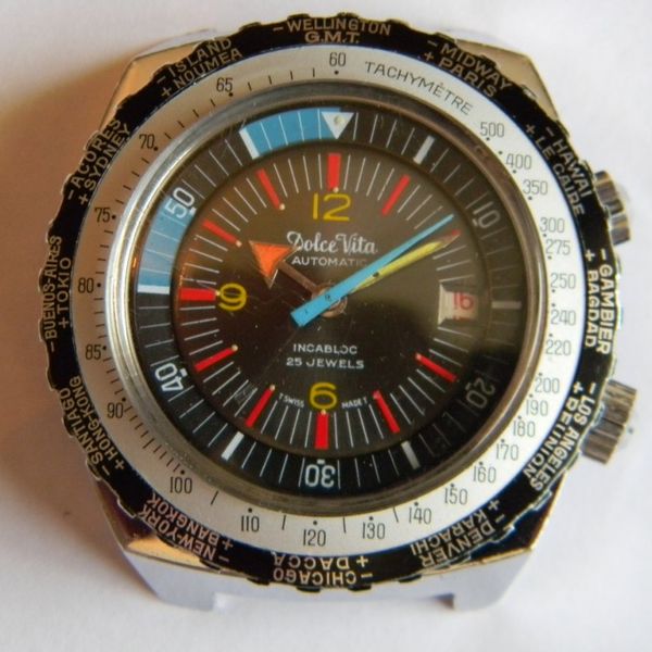 SOLD DOLCE VITA Large World Time Diver caliber ETA 2452 Automatic ...