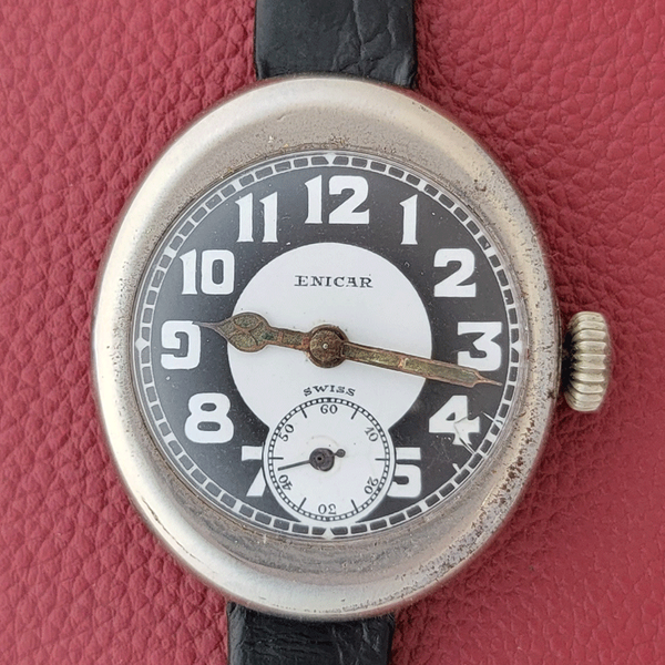 Rare Vintage ENICAR Oval Case Black - White Circular Dial Watch RUNNING ...