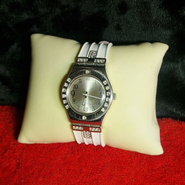 Swatch Irony Silver Crystal Bezel Watch White Strap 32mm Quartz ...
