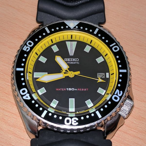 FS: Seiko 7002 Mod - Black Dial with Yellow Accents | WatchCharts