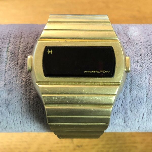 vintage 1970s Hamilton Red LED Digital QED Time Computer Watch Gold 955 ...