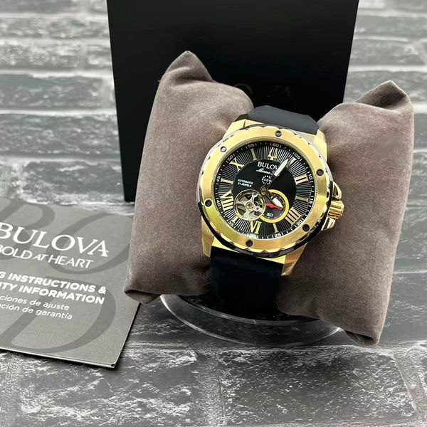 New Bulova Marine Star 98A272 Men's Automatic Watch Black Rubber Strap ...