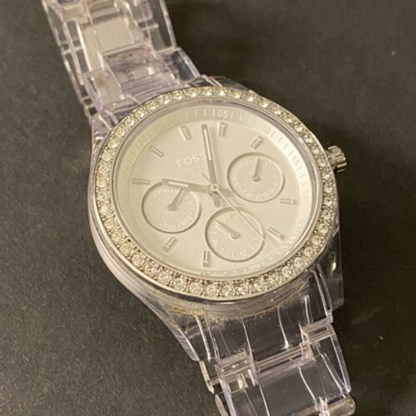 Women’s FOSSIL Watch | Clear Band | Diamond Rim | ES-2608 741004 ...