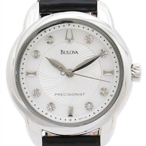 Bulova 96P124 Women's Precisionist Brightwater Black Leather Band Dress ...