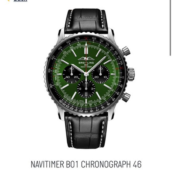 [$6,395 USD] Mint 2022 46mm Breitling Navitimer 01 green dial with full ...