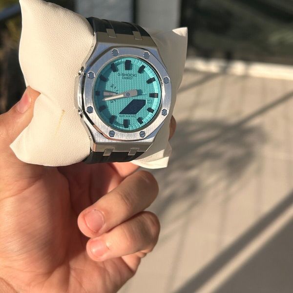 Custom Casio G-SHOCK GA2100 Mod - Sky Blue Dial and Black Rubber Strap ...