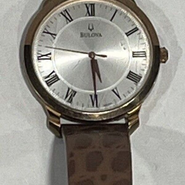 Bulova 97A107 41mm Gold Tone Watch New Battery Spiegel Band READ ...