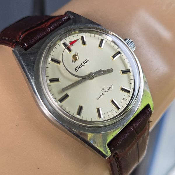 Vintage ENICAR men's manual wind watch Rocket second hand 1970s ...