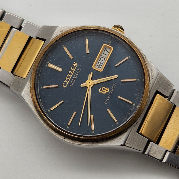 Vintage Citizen Crystron 4-731590K Men's Quartz Watch Black Dial 2-Tone ...
