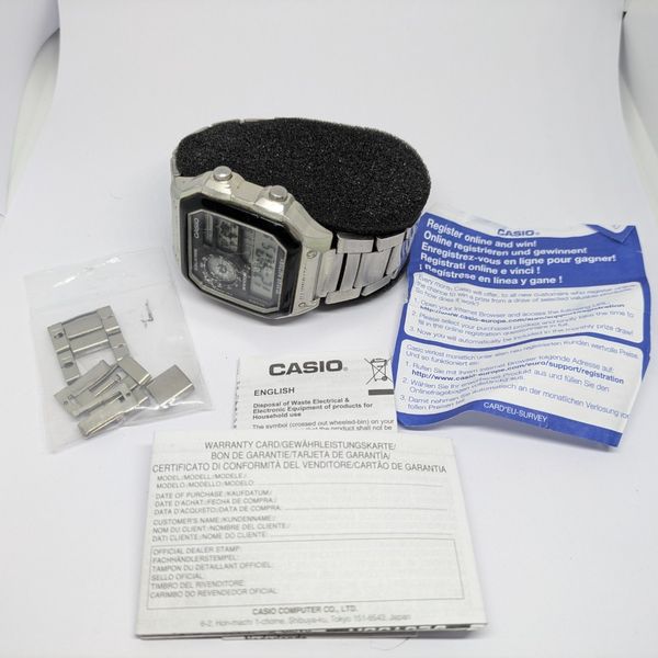 Casio World Time Illuminator 3299 Silver Tone Men's Wristwatch 10 Year ...