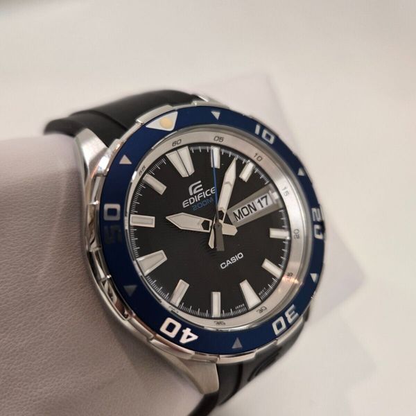 EDIFICE by Casio 200 Meter Classic Dive Watch. Blue Wave Dial. EFM-100 ...