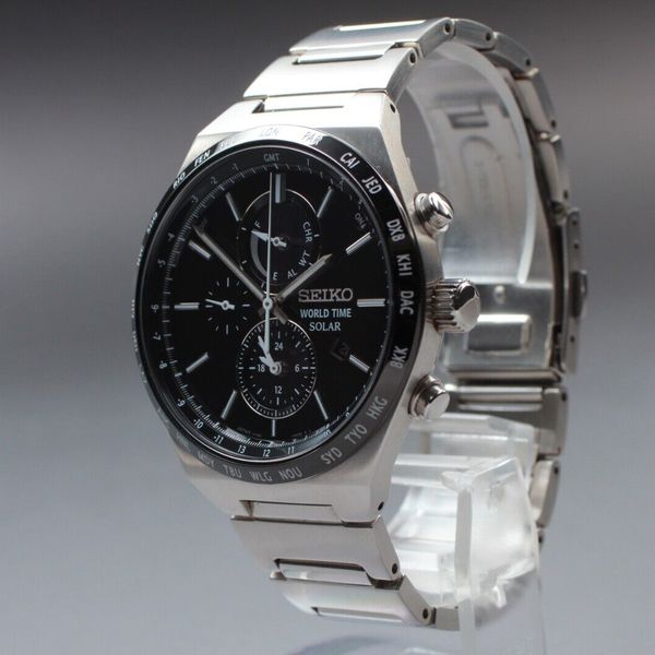 [Mint/BOX] SEIKO WORLD TIME SOLAR V195-0AE0 Chronograph Men's Solar ...