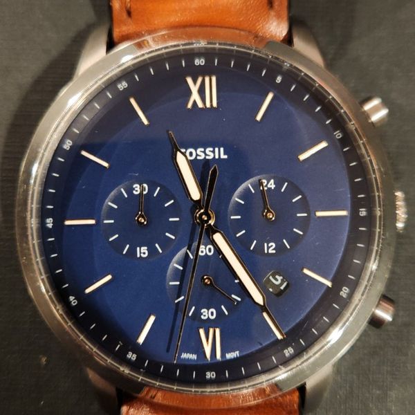 Fossil Neutra Chronograph Quartz Leather Blue Dial Men's Watch Set ...