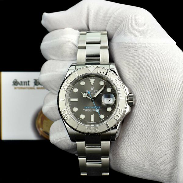 ROLEX Mens Platinum & Stainless Yachtmaster Rhodium Dial CARD 116622 ...