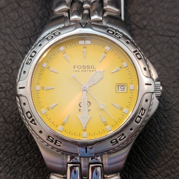 WORKING Fossil Blue Men's Watch 100m Stainless Steel AM-3576 Yellow ...