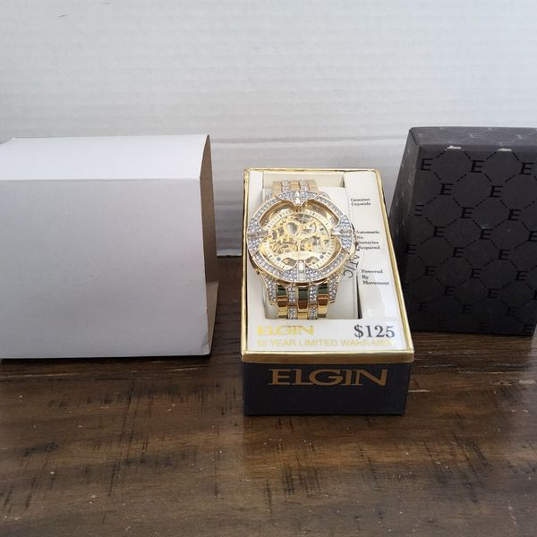 Elgin mens gold tone automatic skeleton luxury watch -FG9919 ...