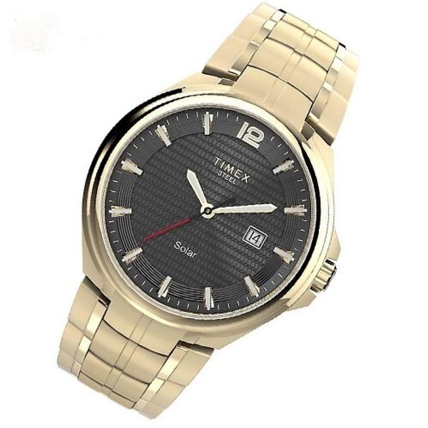 New Mens Timex Solar Powered Gold 44mm Case Black Dial 50m W/Proof Date ...