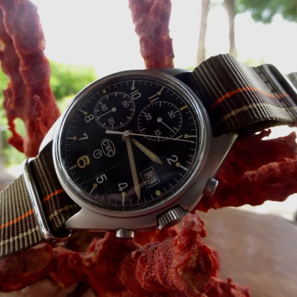 withdraw CWC military mechanical chronograph watch w/date, model-29371 ...