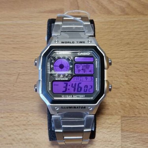 Casio ð £ PURPLE World Time Illuminator Royale AE-1200WHD-1AVEF Digital ...