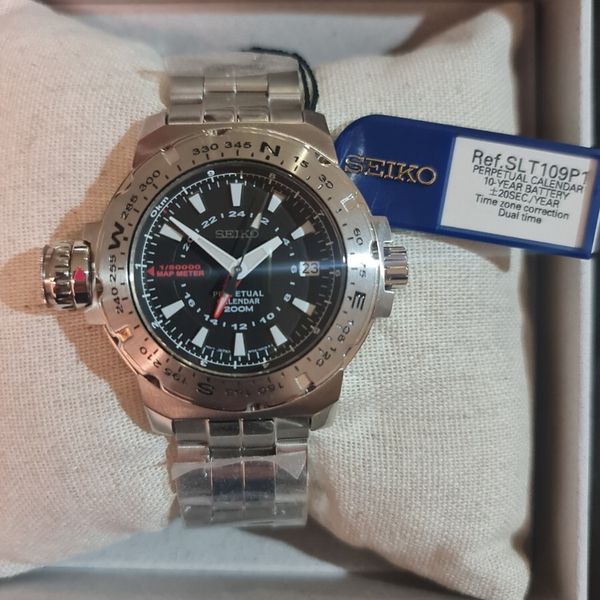 SEIKO SLT109P1 Watch Perpetual Map Meter 200M Quartz 8F56 Steel Dual ...