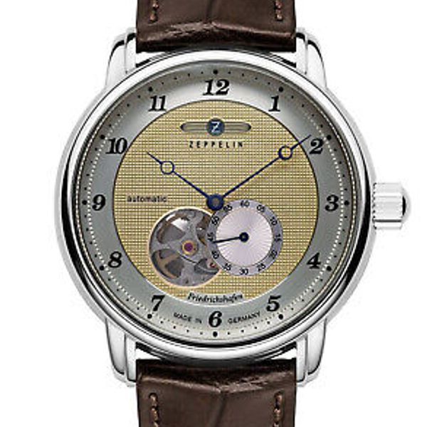 Zeppelin Men's Watch Automatic Open Heart Friedrichshafen Braun/Golden ...