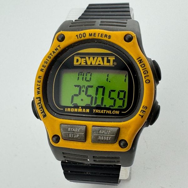 Timex Ironman Digital Watch DeWalt Men 100m Green Yellow Alarm Chrono ...