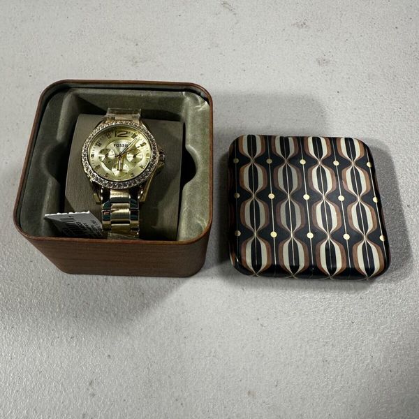 Fossil Riley Watch Women ES3203 Pave Gold Tone 40mm Day Date BRAND NEW ...