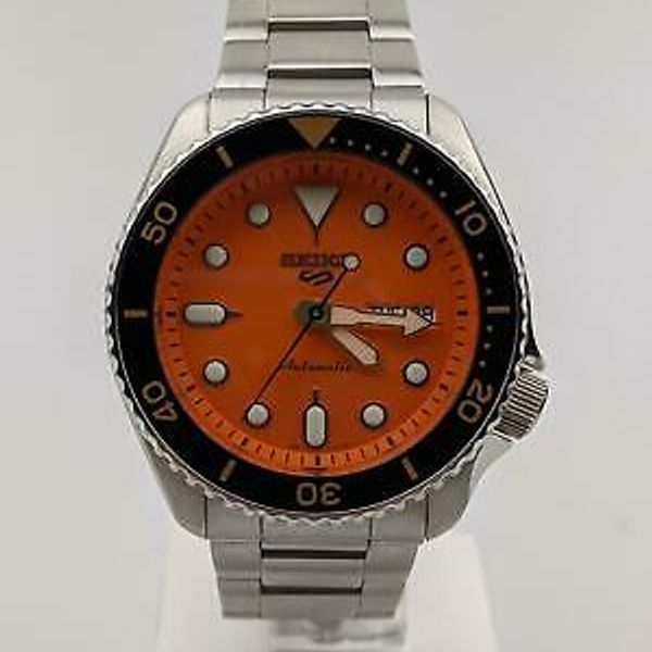 Seiko 5 Sports Orange Dial Silver Steel Bracelet Automatic SRPD59K1 ...