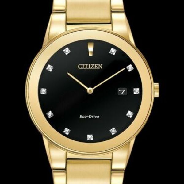 Citizen Eco-Drive Axiom Gold-Tone Diamond Black Dial SS Men's Watch ...