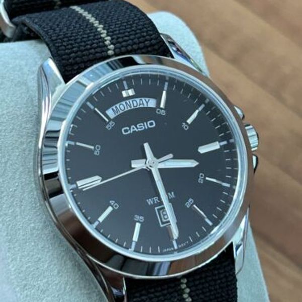 Casio MTP-1370 Men's 50M Day Date Analog Quartz Black Nato Strap Full ...