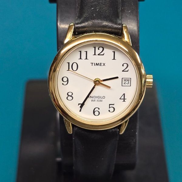 Working Timex Indiglo Leather Band Ladies Calendar Wristwatch T2H341 ...