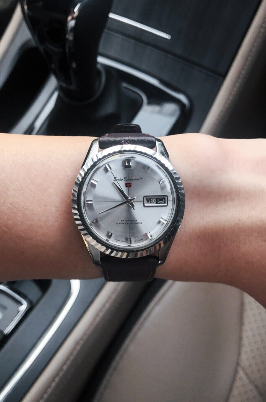 Seiko Sportmatic 5 6619-8090 Red Logo Fluted Bezel Silver Sunburst ...