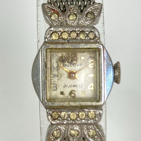 Vtg Bulova Watch Women 17mm Silver Tone Square Cocktail Manual Wind Up ...