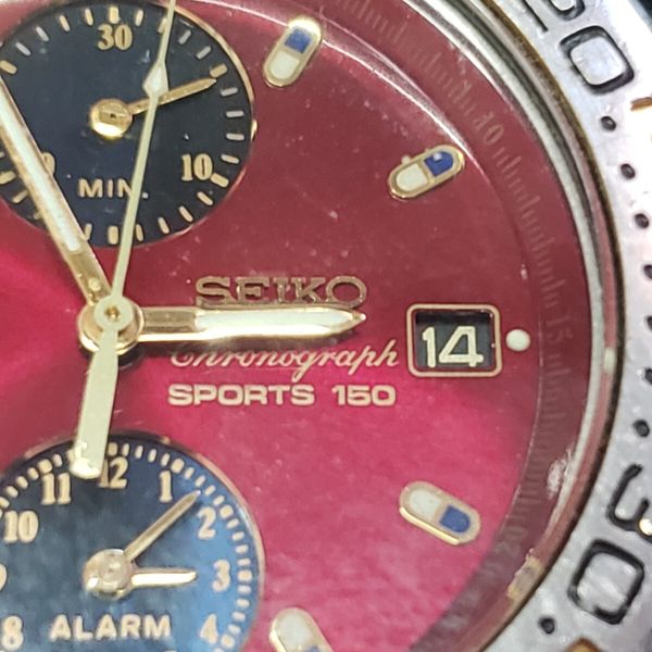 VINTAGE SEIKO SPORT WATCH 150 7T32-6039 AO CHRONOGRAPH RED DIAL ...