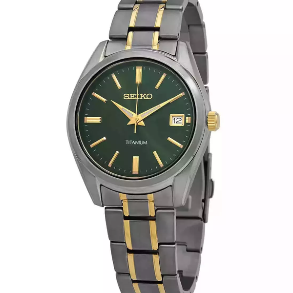 Seiko Men's Essentials Quartz Green Dial Titanium Watch SUR377P1 ...