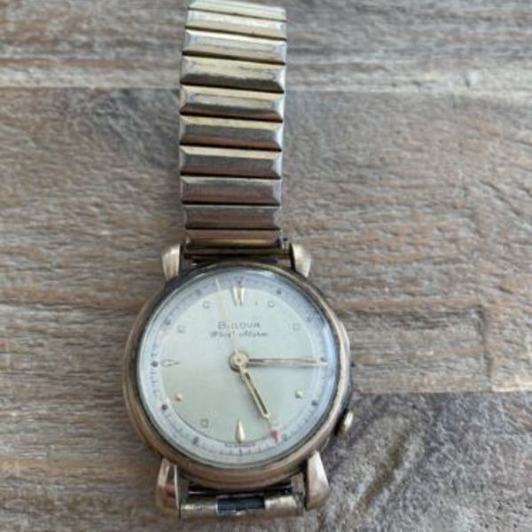 Vintage 1950s Bulova Wrist Alarm Menâ s Watch 10k Gold Filled Case ...