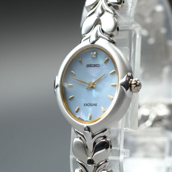 [Near MINT] SEIKO Exceline 4N20-5490 20mm shell Dial 1P Diamond Qz ...