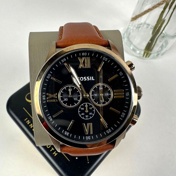 NWT Fossil Flynn Chronograph Brown Leather Men's Watch BQ2261 ...