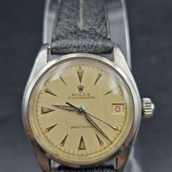 1953 Rolex Oysterdate Precision 6066 White Dial Red Date Steel Manual ...