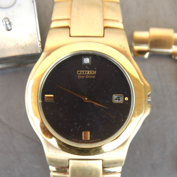 Citizen E111-K005825 Eco Drive Black Dial Gold Tone Stainless Mens ...