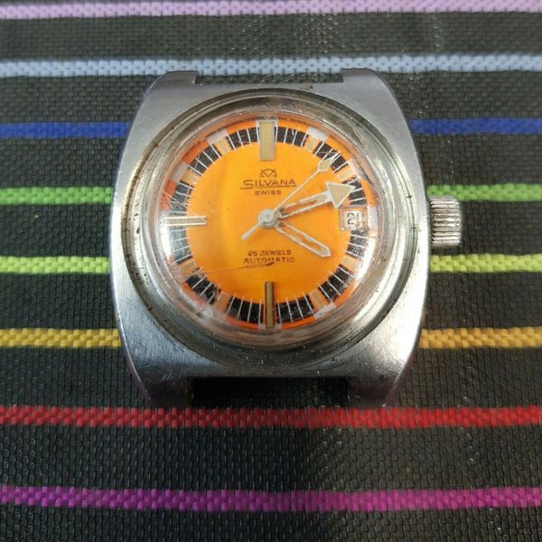 SILVANA DIVER VINTAGE RARE WATCH -ORANGE DIAL BROAD ARROW -FOR REPAIR ...