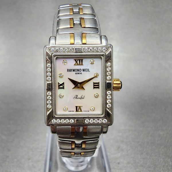 Raymond Weil Parsifal Tank Watch Women 19mm MOP Dial Two Tone Diamond ...