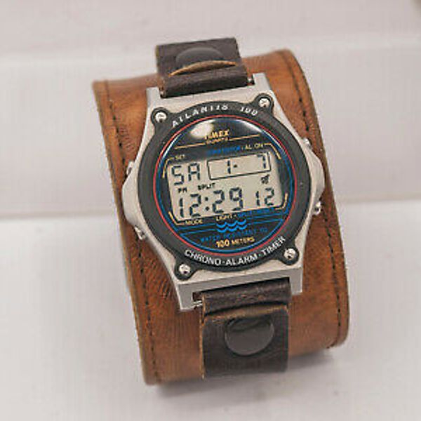 Rare NM 1988 - Timex Atlantis 100 Men's Digital Wrist Watch w/ Cuff ...