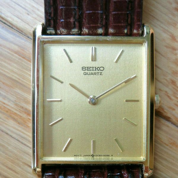 Seiko 5Y30 5088 5069 Vintage Japan Thin Gold Quartz Leather Dress Watch ...