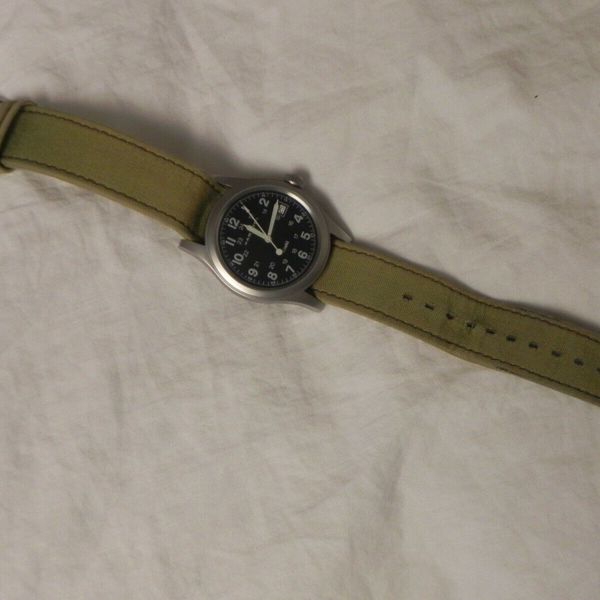 Men's Hamilton Khaki Field Watch 6361 & Canvas Strap New Battery 50 M ...